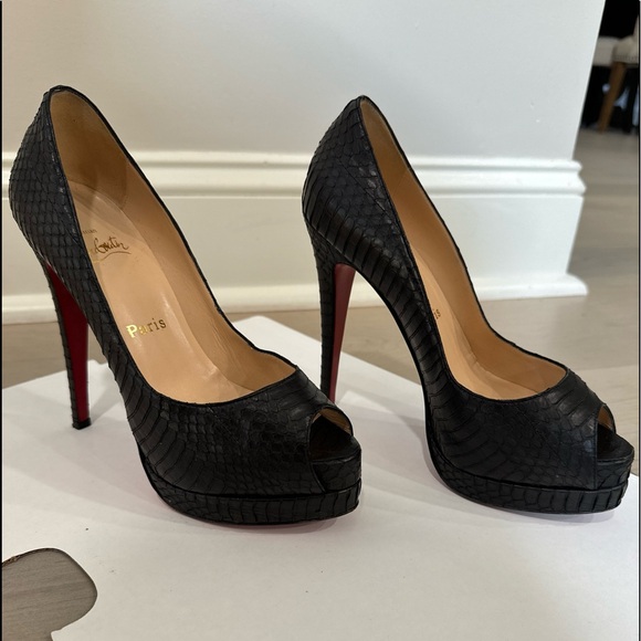 Christian Louboutin | Shoes | Christian Louboutin Black Python Peeptoe ...